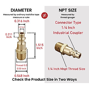 T TANYA HARDWARE Brass 1/4-Inch NPT Male Industrial Air Hose Quick Connect Adapter, Air Coupler and Plug Kit, Air Compressor Fittings, 10pcs (Male NPT)