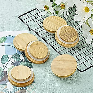 Sawysine Yogurt Jar Lids Set Reusable Bamboo Wooden Lids Round Canning Lids with Silicone Sealing Rings Compatible with Oui Yogurt Jars for Mugs and Jars (12)