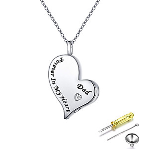 Cremation Urn Necklace for Ashes 925 Sterling Silver Dad Forever in My Heart Keepsake Memorial Pendant Waterproof Urn Jewelry for Women Men