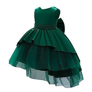 Flower Toddler Baby Girls Dress Formal Bowknot Tutu Backless Ruffle Puffy Tulle Gowns Princess Wedding Communion Christening Baptism Pageant Birthday Lace Party Wear Green 4-5T