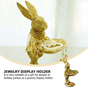 BESTOYARD Retro Jewelry Tray Ring Dish Golden Easter Bunny Figurine Spring Easter Tabletop Decoration Resin Rabbit Statue Jewelry Organizer Trinket Plate for Home