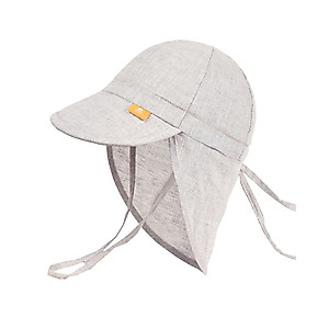Baby Sun Hat UPF 50+ Adjustable Linen Breathable Infant Quick Drying Summer Beach Hat with Neck Flap Swim Hat for Baby Boys Girls Beige