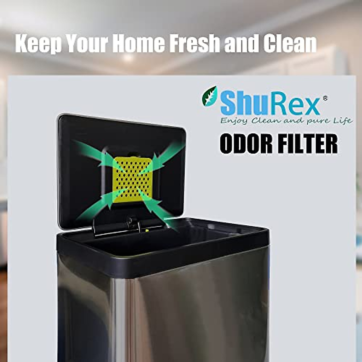 Trash Can Odor Absorbing Filter Refills for EKO Garbage Cans, Activated Charcoal Deodorizer Compatible with EKO Step and Motion Sensor Touchless Trash Cans with Built-in Filter Compartment (Pack of 6)