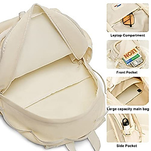 School Backpack for Girls,Girls Backpack with Cute Pendant,Kids School Bag,Aesthetic Backpack for Teen Girls for Elementary Middle School,Lightweight Bookbag for Girls,Kawaii Backpack for Girls(Beige)