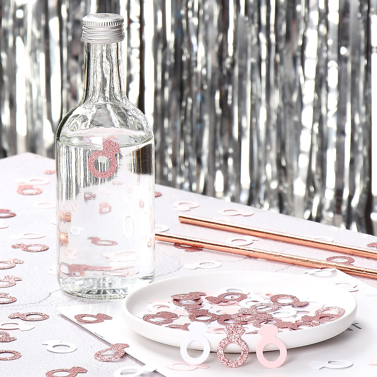 Engagement Bridal-Shower Decorations Ring Confetti - 300pcs Pink White Rose Gold Confetti Glitter Sprinkles Paper Wedding Bachelorette Decorations Proposal Valentines Day Party Table Decor Panduola