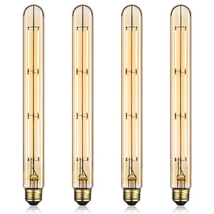 TORCHSTAR LED Vintage Filament Bulb T300, 9W 11.69Inch Long Tubular Edison Light Bulbs, E26 Base, Dimmable T10 Filament Decorative Bulb for Wall Lamp, Amber Glass, 2000K Soft Warm, ETL/FCC, Pack of 4