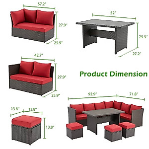 Generic 7 Piece Patio Conversation Set, Outdoor Sectional Sofa Rattan Wicker Dining Furniture, Gray (Red), dd1123