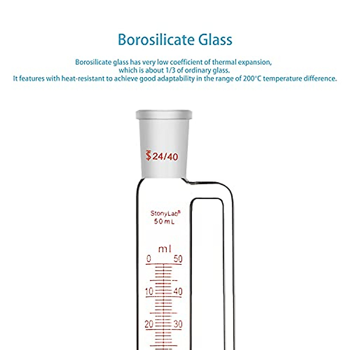 stonylab Pressure Equalizing Graduated Addition Funnel, Borosilicate Glass Dropping Funnel 24/40 Joint 50 ml with PTFE Stopcock for Laboratory (50 ml)