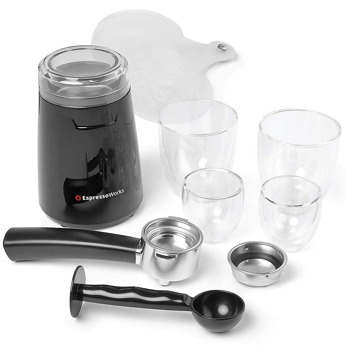 EspressoWorks 19-Bar Espresso, Latte and Cappuccino Maker 10-Piece Set - Brew Cappuccino and Latte with One Button - Espresso Machine with Milk Steamer 1250W - Coffee Gifts (Black)