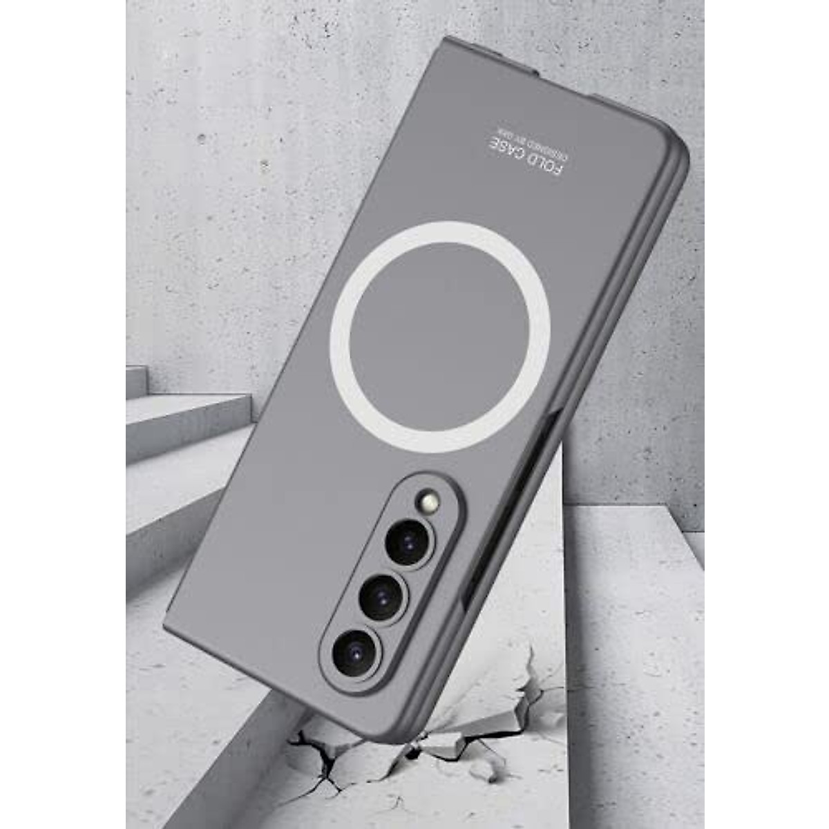 Ultra Slim Magnetic Wireless Charging Case with Glass Screen Protector for Samsung Galaxy Z Fold 3 5G 2021 Shockproof Anti-Scratch Full Cover Case(Gold)