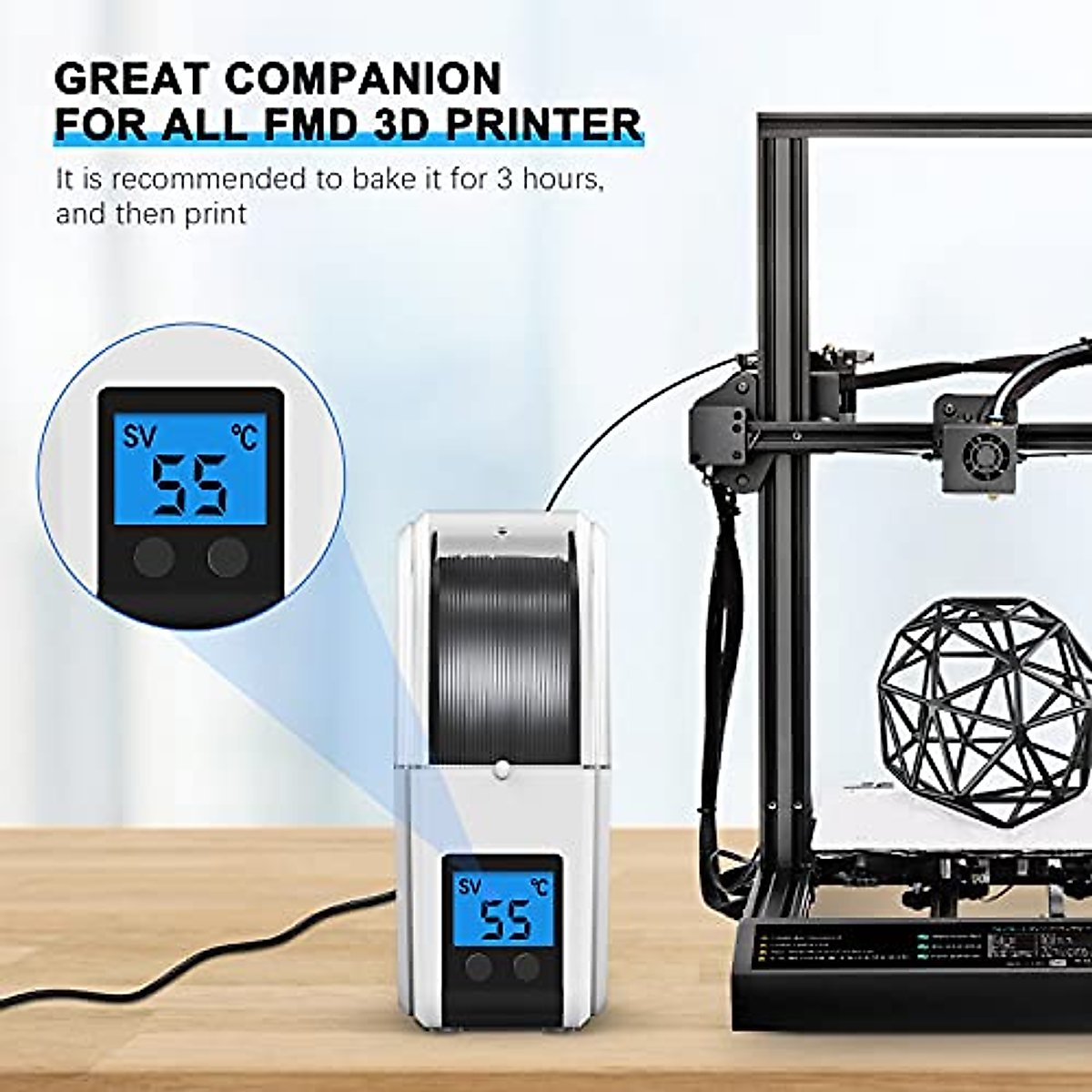 SUNLU Filament Dryer Box for 3D Printer Filament, S1 Plus Upgrade Fan, Keep Filament Dry During 3D Printing, Filament Holder, Keep 3D Filament No More Brittle/String/Poor Adhesion, White