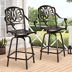 Grepatio Outdoor Cast Aluminum Swivel Bar Stools Set of 2, Patio Height Bartools Chairs, 2 Piece Patio High Dining Bistro Chairs for Garden Backyard (Without Cushion)