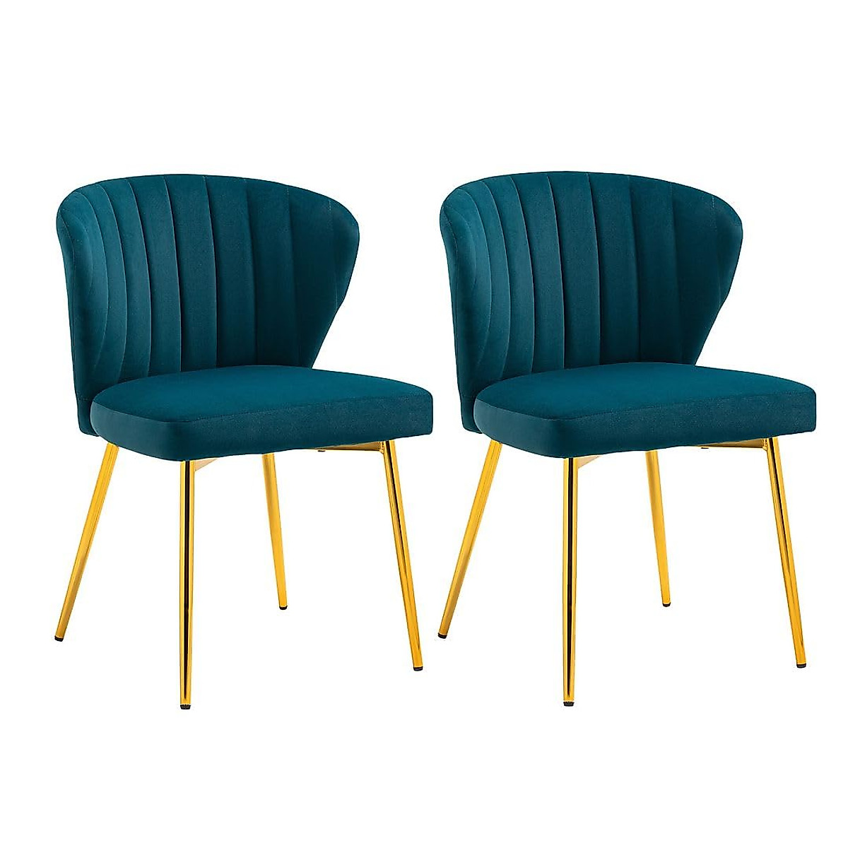KASUE Classic Velvet Accent Chair, Modern Dining Chairs - A Living Room Essentials, Upholstered Side Chair with Golden Metal Legs, Perfect for Dining Room, Set of 2, Teal.