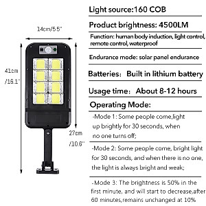 SISHUINIANHUA 1200W Solar Street Lamp Outdoor Street Lights 160COB LED Waterproof Solar Light PIR Motion Sensor Remote Control Garden Lamp