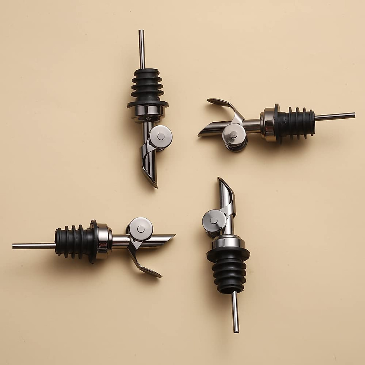 Molimoli Oil and Vinegar Dispenser with Metal Pour Spout, Weighted Pourer, Glass Bottle Dispenser for Kitchen | Weighted Stainless Steel Pourers, Pack of 4 (Pourers), 500ml Oil Bottles Black