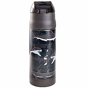 Bentology Stainless Steel 13 oz Shark Insulated Water Bottle for Boys - Easy to Use for Kids - Reusable Spill Proof BPA-Free, Fits in Most Lunch Boxes & Bags, Use for Summer Camp, Back to School