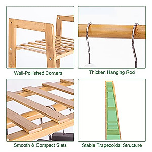 Jotsport Bamboo Clothes Rack with 7 Tier Storage Shelves Clothing Hanging Stand for Small Spaces Children's Wardrobe Closet, Multifunctional Plant Stand