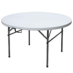 Plastic Development Group 4 Foot Round Folding Multipurpose Banquet Table with Secure Base for Indoor and Outdoor Events, White