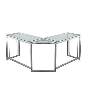 SogesHome 39 inches L Shaped Computer Desks, Glass L Desk Home Office Workstation Writing Table, Corner Desk Gaming Desk