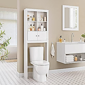 Yaheetech Over The Toilet Storage with 4 Open Storage Compartments and 2 Doors Cabinet, Freestanding Toilet Organizer for Bathroom, D8xW24xH67.5 in