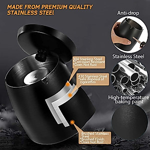 Outdoor Cigarette Ashtray with Lid Smokeless Stainless Steel Ash Trays Covered Windproof Smell Proof Ashtrays for Outside Patio (Black, Large, Pack of 2)