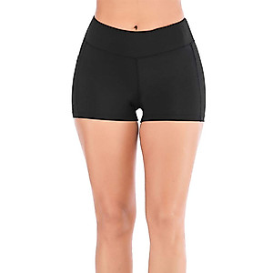 NEWITIN 3 Pieces High Waist Shorts Workout Yoga Shorts with Side Pockets Sport Shorts for Women (Black M)