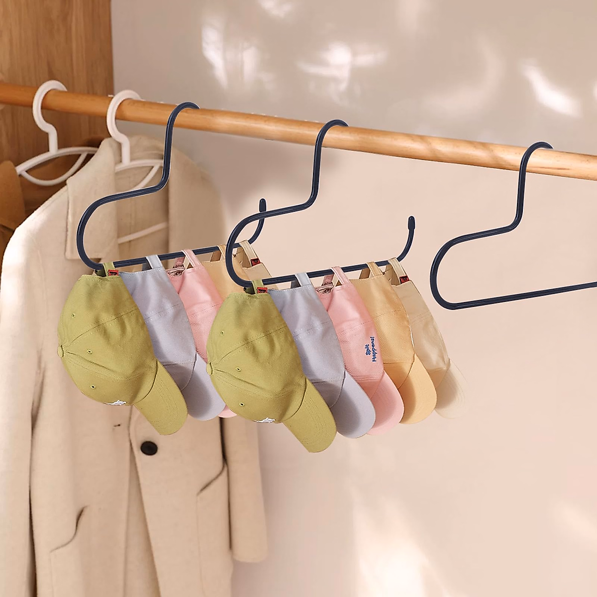 Hat Rack,Hat Organizer for Baseball Caps，2 Pack Metal Hat Holder for Closet,Baseball Cap Organizer Holds up to 20 Caps, Slip-Resistant Hat Hangers for Closet Storage