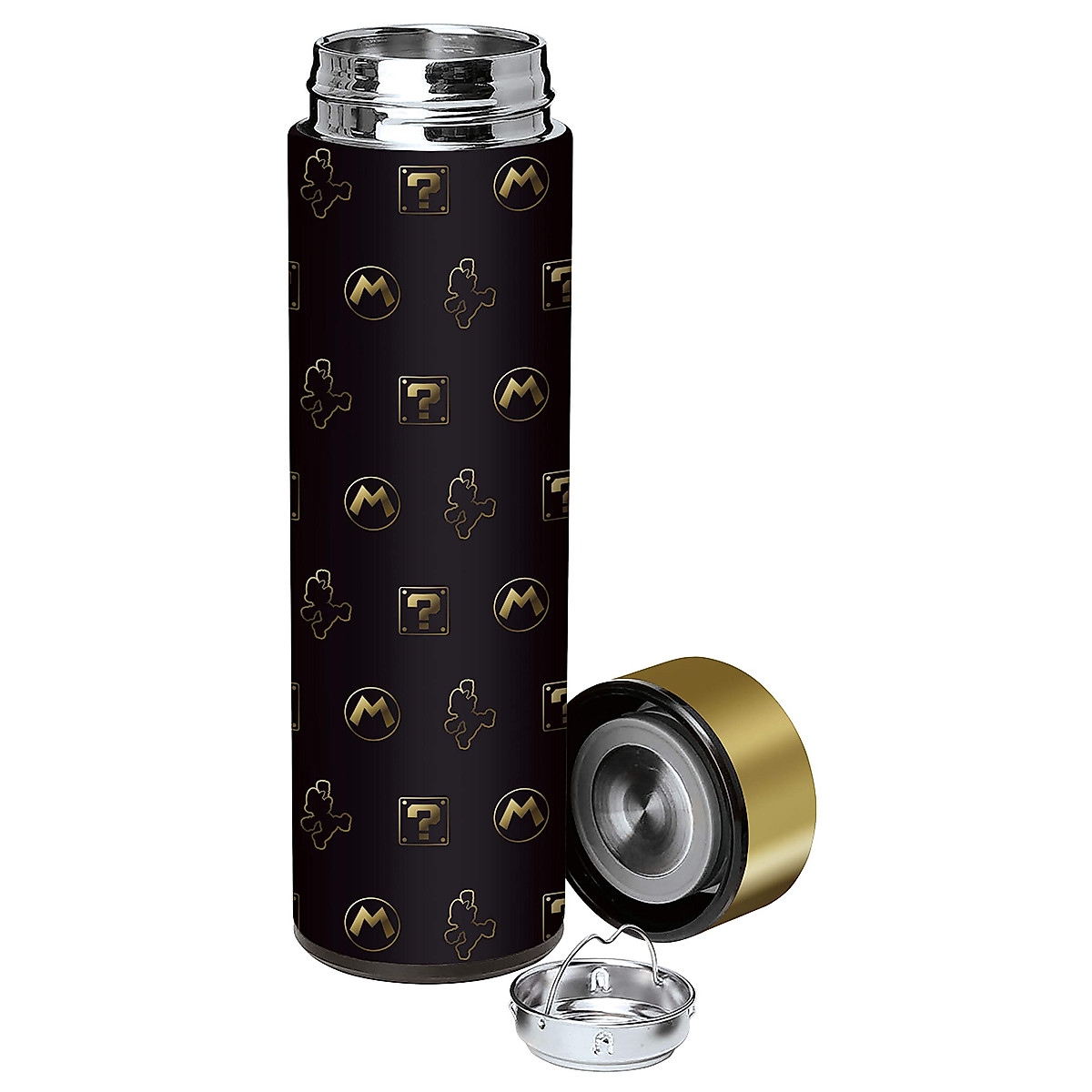 Controller Gear Super Mario Black & Gold Mario Vacuum Insulated Stainless Steel Sport Water Bottle, 17 oz, 500 ML