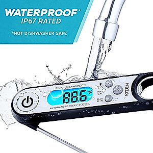 Kizen IP100 Digital Meat Thermometer - Instant Read Waterproof Food Thermometers with Bottle Opener for Kitchen, Outdoor Cooking & Grilling - Red