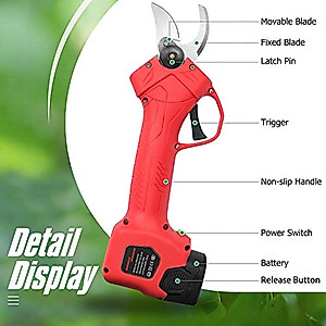 WONDER MASTER Cordless Pruning Shears with 2 Pcs Rechargeable 2Ah Lithium Battery Powered Electric Pruning Shears Professional Electric Pruner, 1 Inch Cutting Diameter, 6-8 Working Hours（Red）