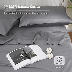 DOWNCOOL King Size Sheets Set - 100% Cotton Sheets, King Sheets Deep Pocket Up to 16", 400 Thread Count Sateen Bed Sheets King Size, Soft Breathable & Cooling Sheets, 4-Piece King Sheet Set, Grey