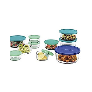 Anchor 10613AHG17 Hocking Company Food Storage Set 24PC, Container is Clear, lids are Either Green or Blue