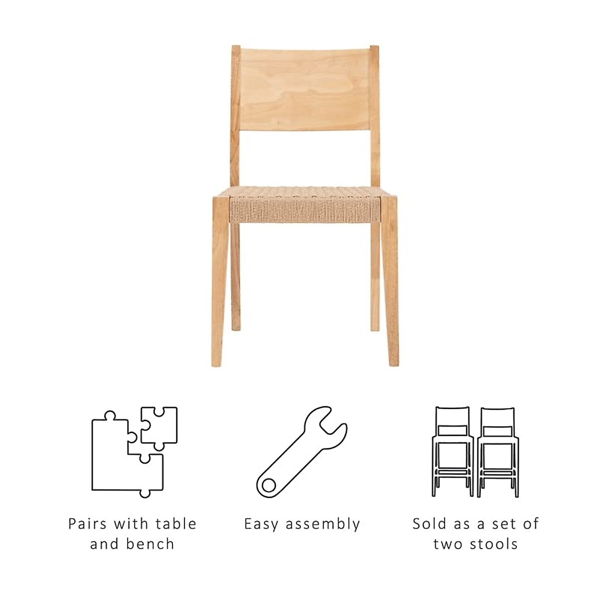 Linon Patty Set of Two Wood 18" Dining Chairs in Natural Brown