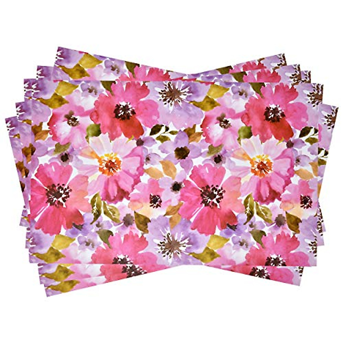 50 Disposable Floral Paper Place Mats 11”x 17” Rectangle Colorful Watercolor Flowers Coated Placemat for Spring Flower Blooms Table Setting Mat Dinner Bridal Shower Wedding Graduation Party Decor