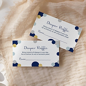 Navy and Gold Diaper Raffle Tickets, Boys Baby Shower Games for Prizes, Baby Shower Diaper Raffle Invitation Insert Cards, 25 Pack