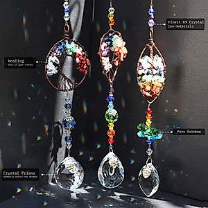 3pcs Crystal Suncatchers for Windows Hanging Tree of Life Sun Catchers Decor with Prisms for Home Indoor Outdoor Car Making Rainbows