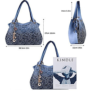 Tinksky Classic Fashion Tote Handbag Leather Shoulder Bag Perfect Large Tote Ls1195 (Grey) (Blue)