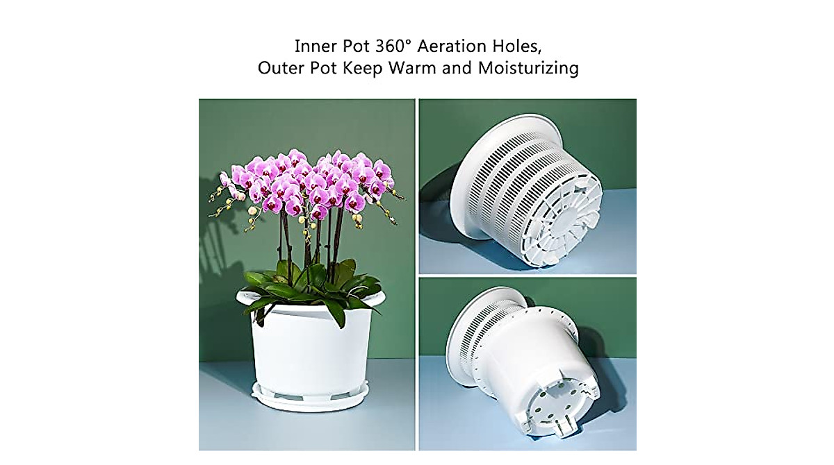 Meshpot 8 Inch Orchid Pots with Holes & Saucers - Durable & Ventilated