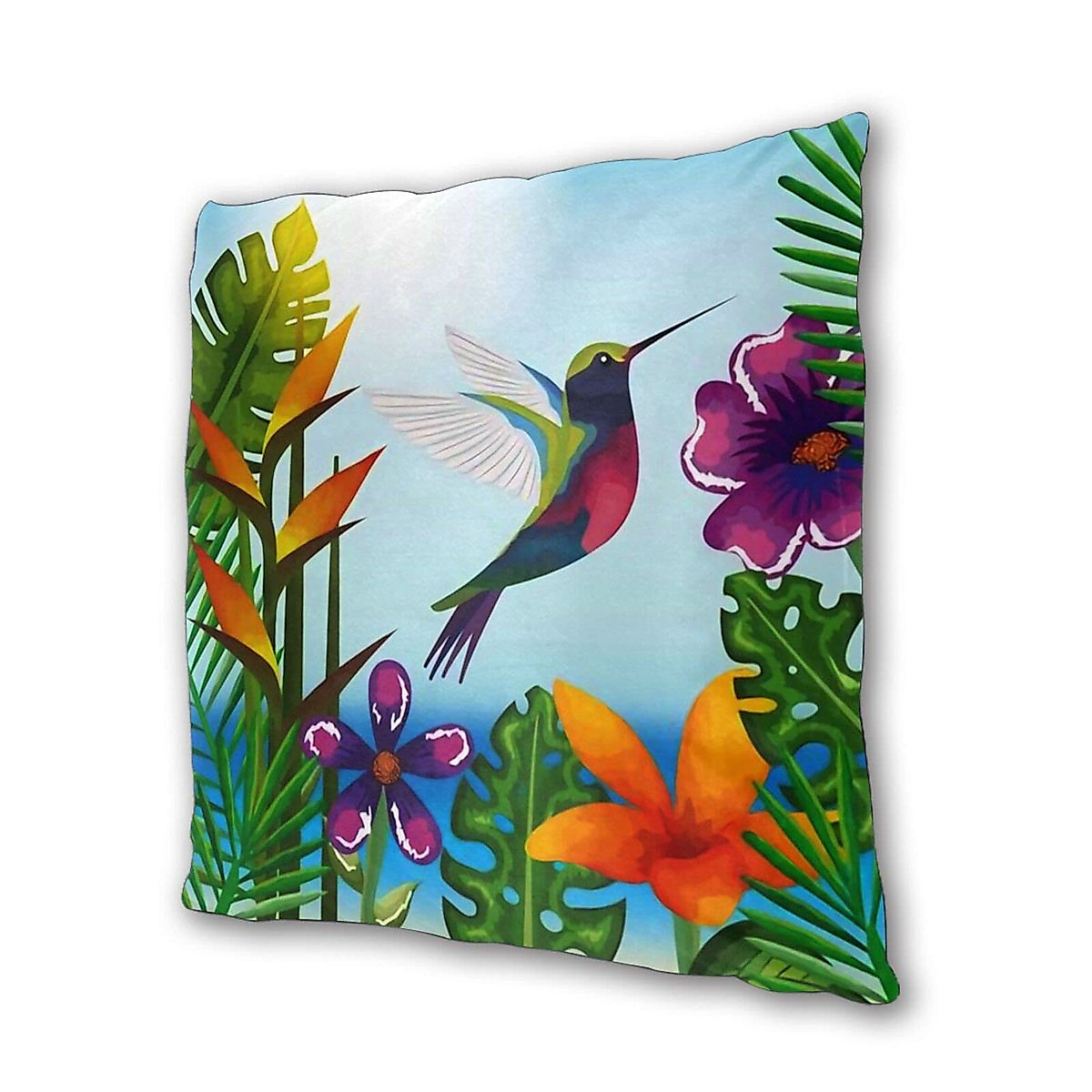 Tropical and Exotic Garden with Hummingbird Design Pillow Cover Soft Square Decorative Pillow Covers for Home Sofa Couch 18" X 18" Set of 2 Outdoor Decorative Pillowcase (2 Pack)