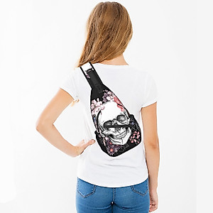 Jumou Rose and Skull Sling Bag Crossbody Women Men Travel Chest Backpack Leisure Sports Outdoor Running Hiking