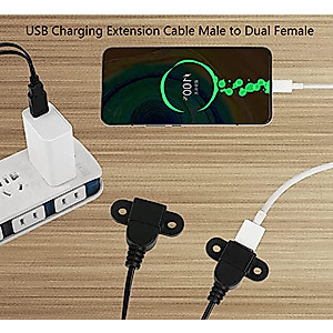 Guo USB Charging Extension Cable Male to Dual Female, USB 2.0 Charging Port 1 to 2 Panel Mount with Screw Hole, Used for Furniture/Mobile Phones/Portable Power and More(5FT/1.5m)