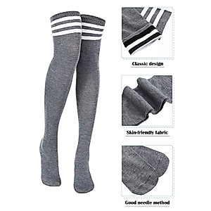 SATINIOR 3 Pairs Triple Stripe Over the Knee Socks Extra Long Opaque Thigh High Stockings