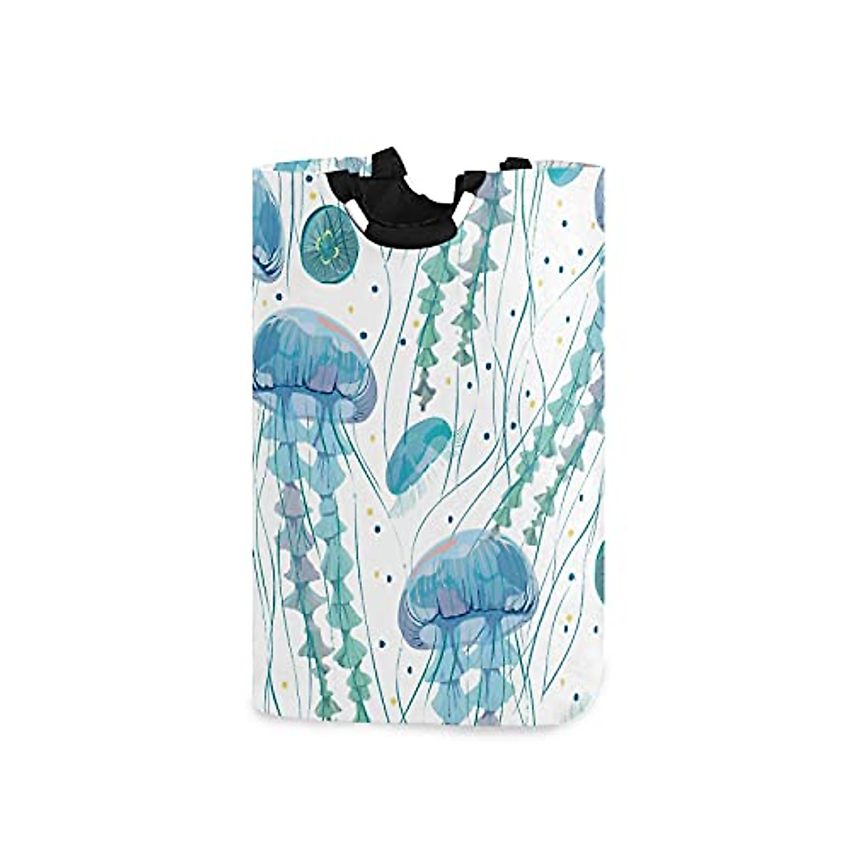 susiyo Teal Jellyfish Laundry Hamper Collapsible Laundry Basket Organizer Freestanding Waterproof Round Storage Bin for Bedrooms Nursery Dorm Clothes Toys Books