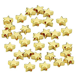 tiggell 50pcs Star Spacer Beads Alloy Charms Pendents Beads for Arts Crafts DIY Bracelet Necklace Earring Jewelry Making Decor (Gold)