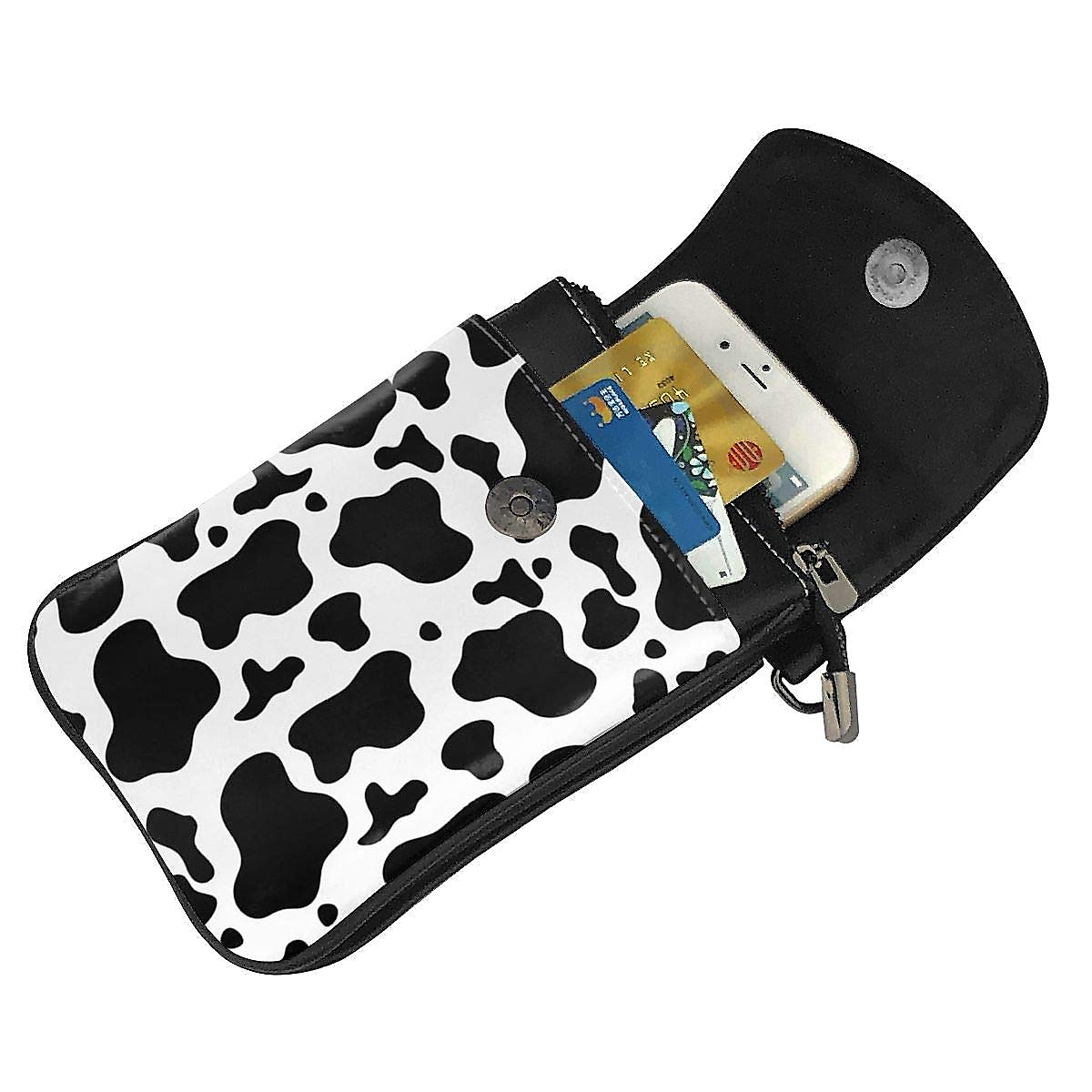 YongColer Fashion Small Cellphone Crossbody Shoulder Bag Black White Milk Cow Spots Print Cell Phone Purse Wallet Lightweight Roomy Pockets Smartphone Bag For Women Girls Teens