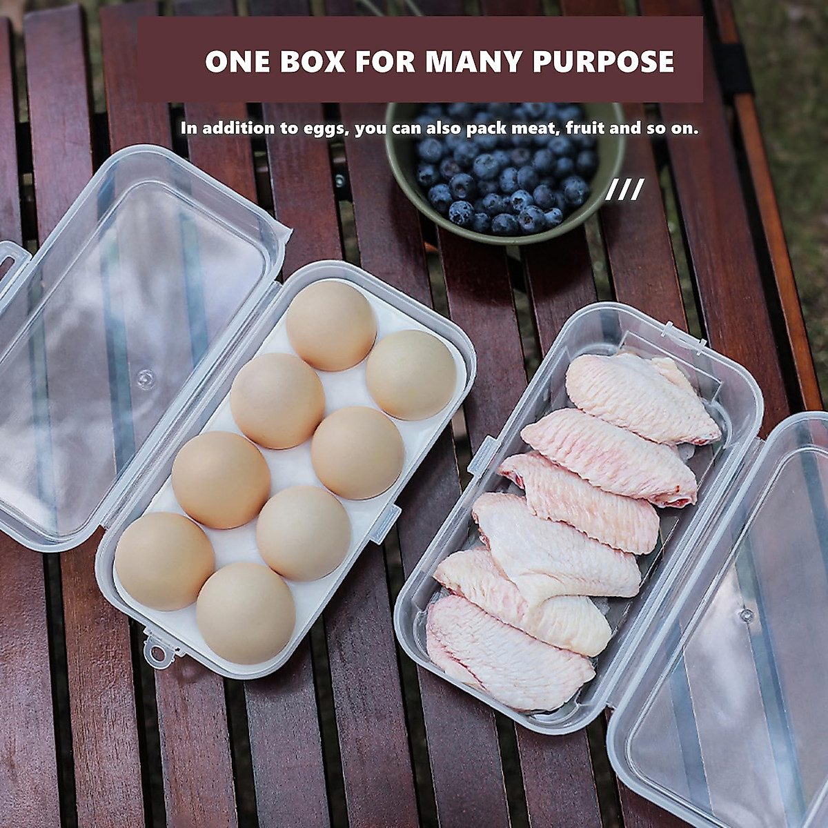 Egg Storage Box 8 Grid Portable Egg Tray Shockproof Leakproof Egg Holder Container for Refrigerator Camping Picnic Hiking, Plastic Egg Storage Box Case, White