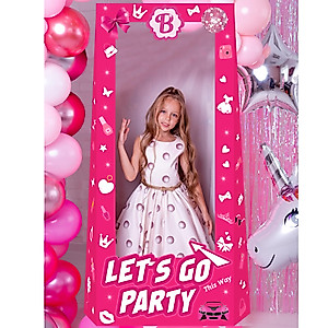 Hot Pink 4.5ft Tall Life Size Stand-in Cardboard Doll Photo Booth Props for Girls Birthday Party Decorations Pink Princess Doll Theme Decor Photoshoot Let's Go Party Supplies(53.9 * 39.3inches)