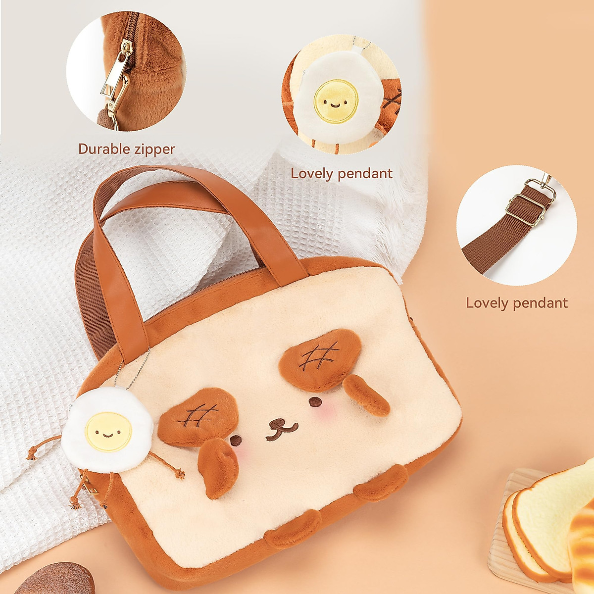 GeekShare Toast Plush Bag with A Shoulder Strap, Crossbody Tote Bag Compatible with Nintendo Switch/OLED and Other Accessories
