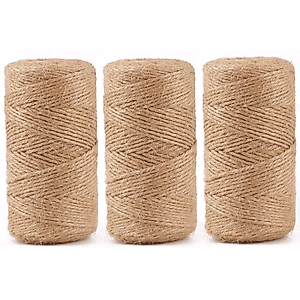 984 FT Natural Jute Twine, Twine String, 3ply Thin Ribbon Hemp Twine, Twine for Gardening Plant Gift Wrapping Art Wedding Decoration Packing String Bulk (3 Roll)
