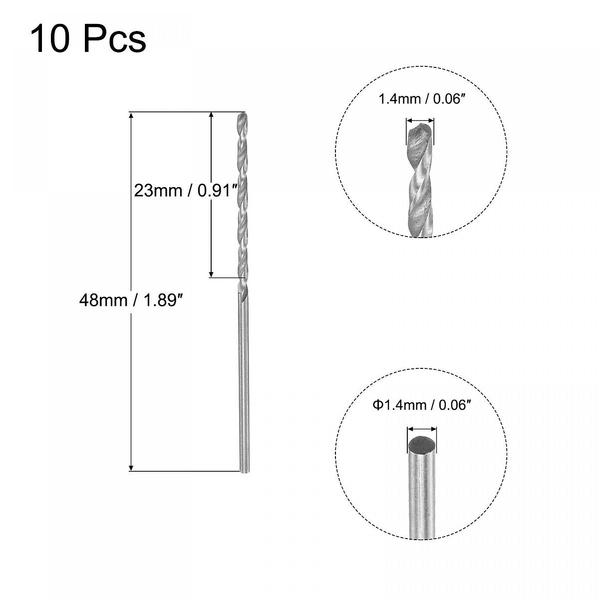uxcell 10 Pcs 1.4mm HSS(High Speed Steel) W6542 Micro Drill Bits, Fully Ground Jobber 48mm Length Drill Bit for Mild Steel Copper Aluminum